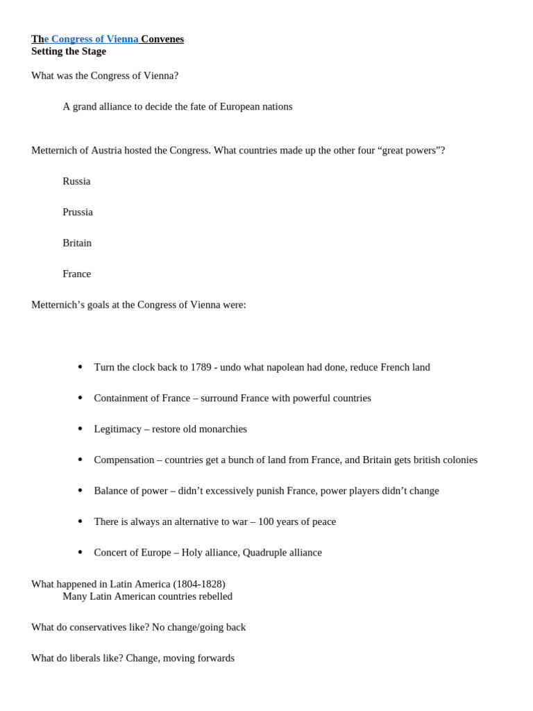 Congress of Vienna and 1848 Revolutions | PDF | Political Science | Europe