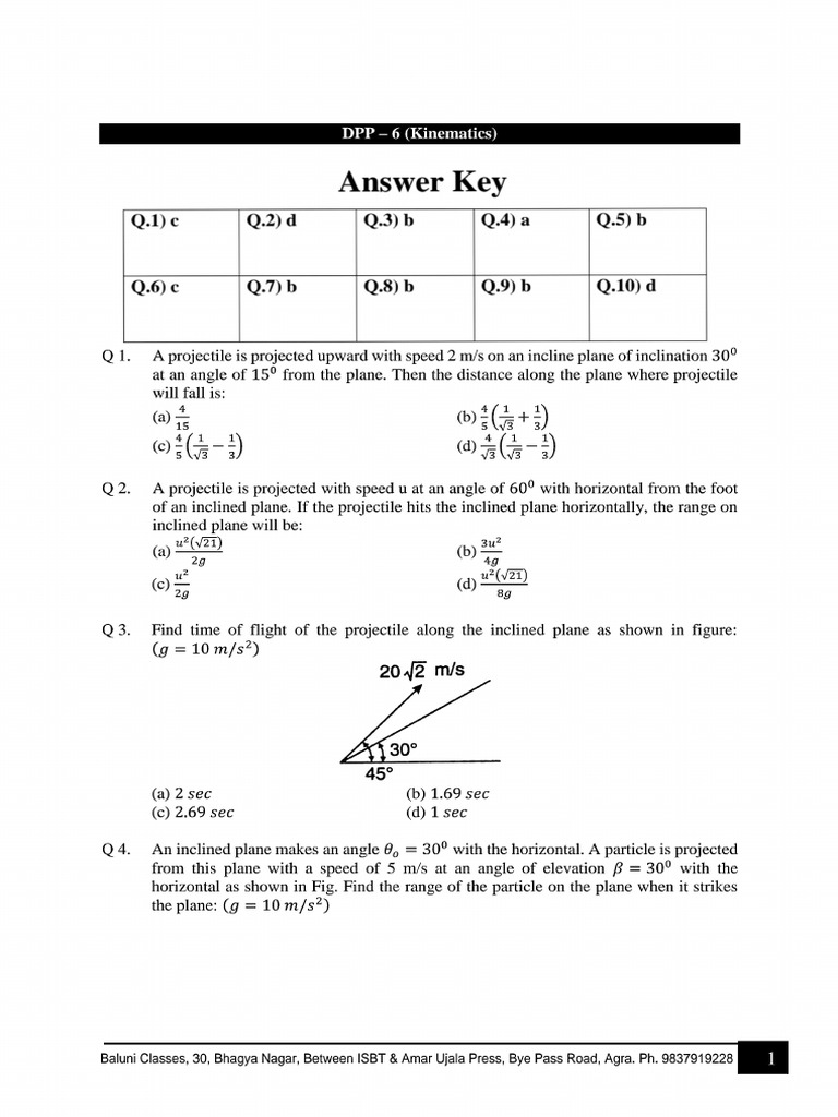 DPP 6 Kinematics Projectile Motions | PDF