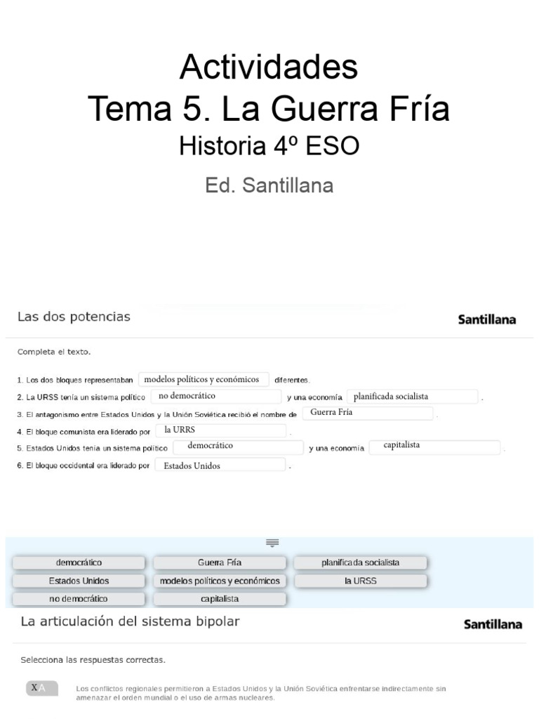 4ºH - Actividades Tema 5-La Guerra Fría | PDF