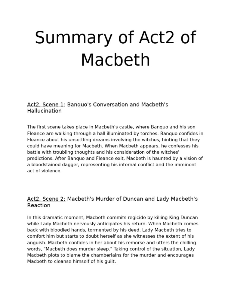 Macbeth Act 2 Summary Fatima Y9A | PDF