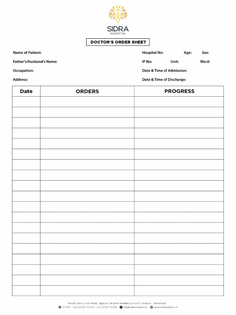 Hospital Doctor's Order Sheet | PDF