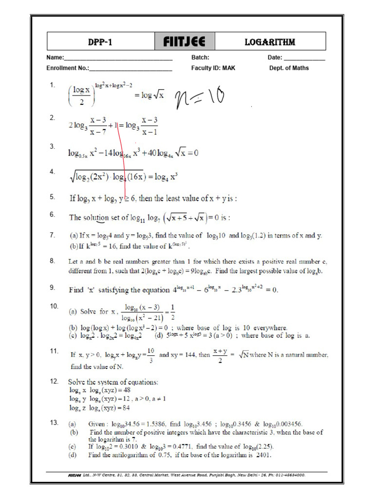 DPP-1_Logarithm_MAK (Without solutions) | PDF