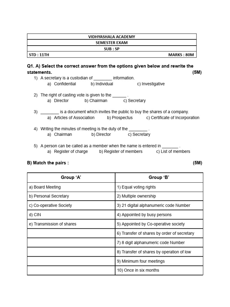 SP_80M_11TH STD (1) | PDF | Articles Of Association | Business