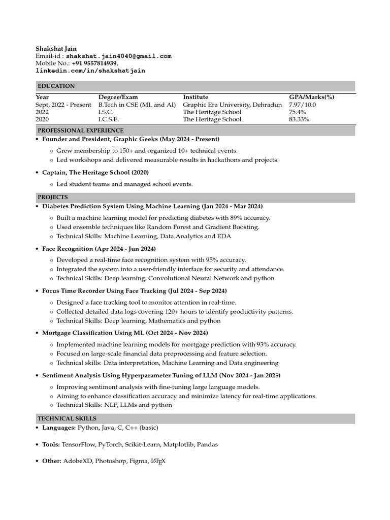 Shakshat Resume | PDF | Machine Learning | Deep Learning