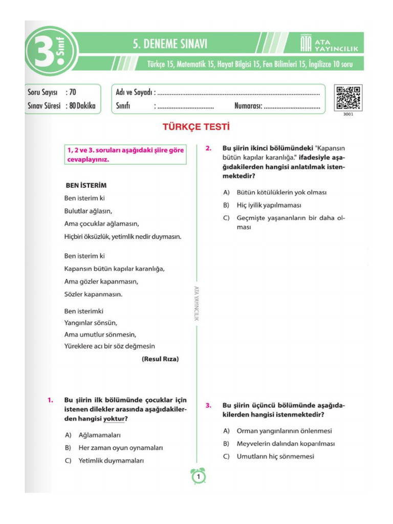 Ata Yayıncılık 3.sınıf 6 Lı Deneme Sınavı Pages 1-50 - Flip PDF ...