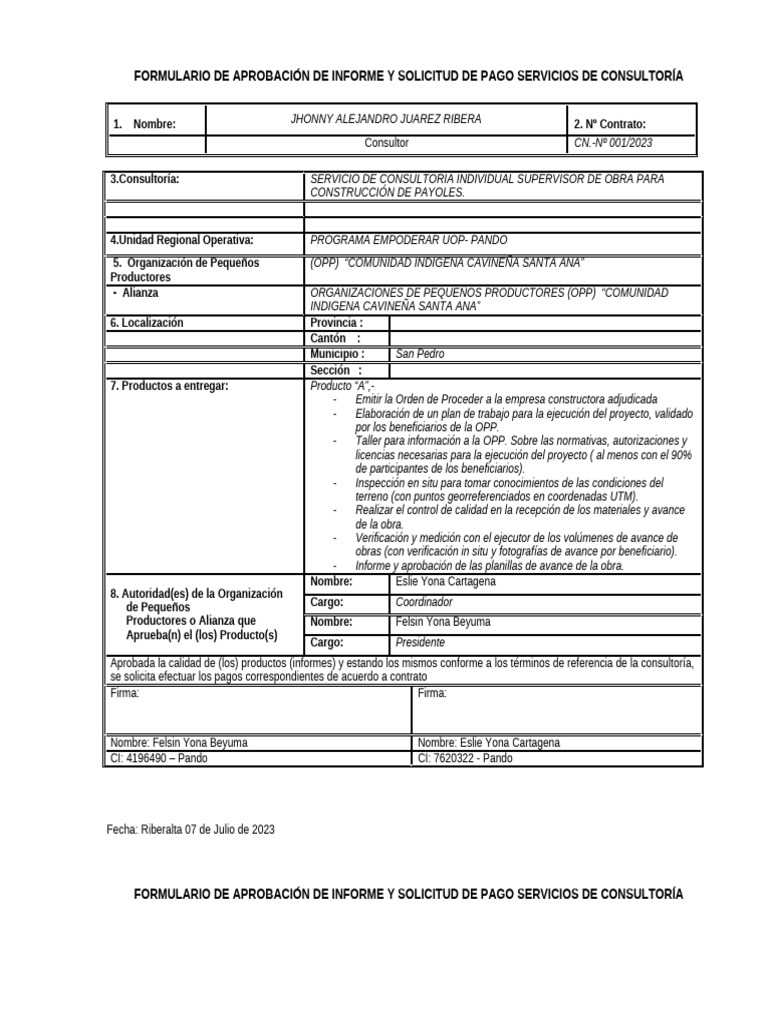 3 Formulario de Aprobacion y Pago Producto de Supervision | PDF