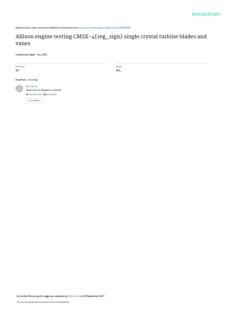 Allison Engine Testing CMSX-4 (Reg - Sign) Single Crystal Turbine ...