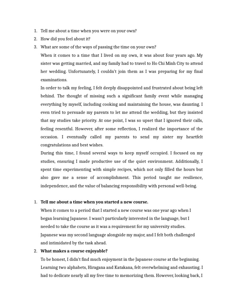 Tell Me About A Time When You Were On Your Own | PDF | Learning | Cognition
