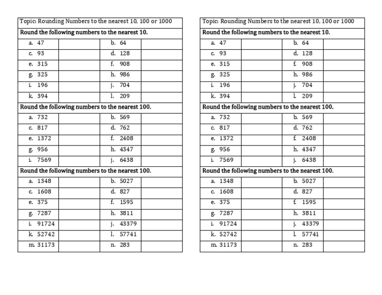 WS - CL-6 - MTH - Unit 1 - Numbers - Rounding To The Nearest 10,100 ...