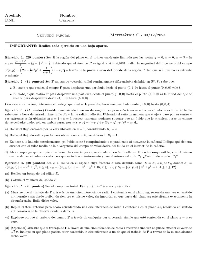 Parcial 2 2C 2024 | PDF | Flujo | Física