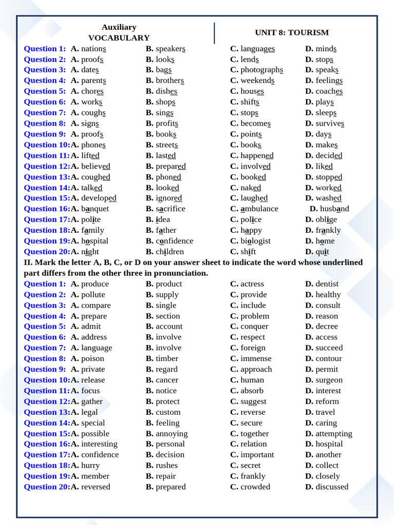 Vocabulary Quiz: Tourism Terms | PDF | Tourism