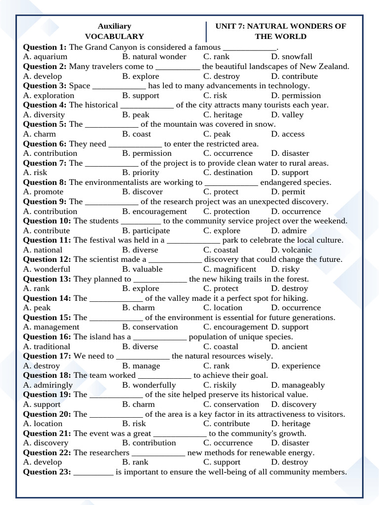 Auxilliary - Unit 7 - Vocabulary | PDF | Galápagos Islands | Natural ...