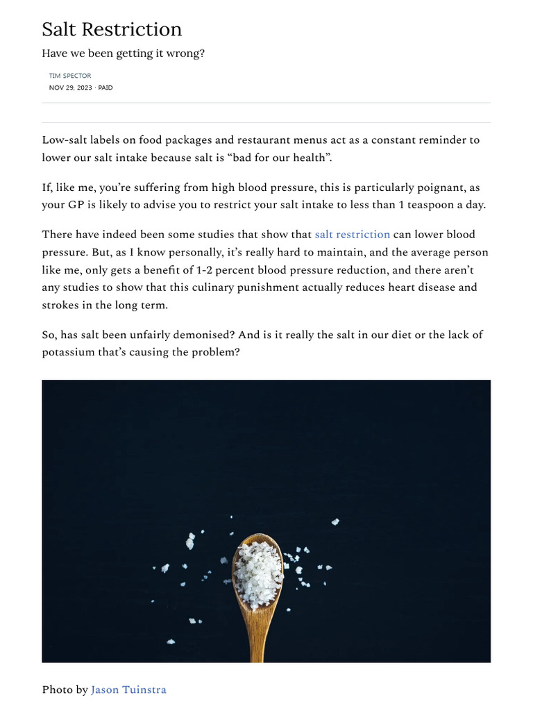Salt Restriction - Gut Feelings With Professor Tim Spector | PDF