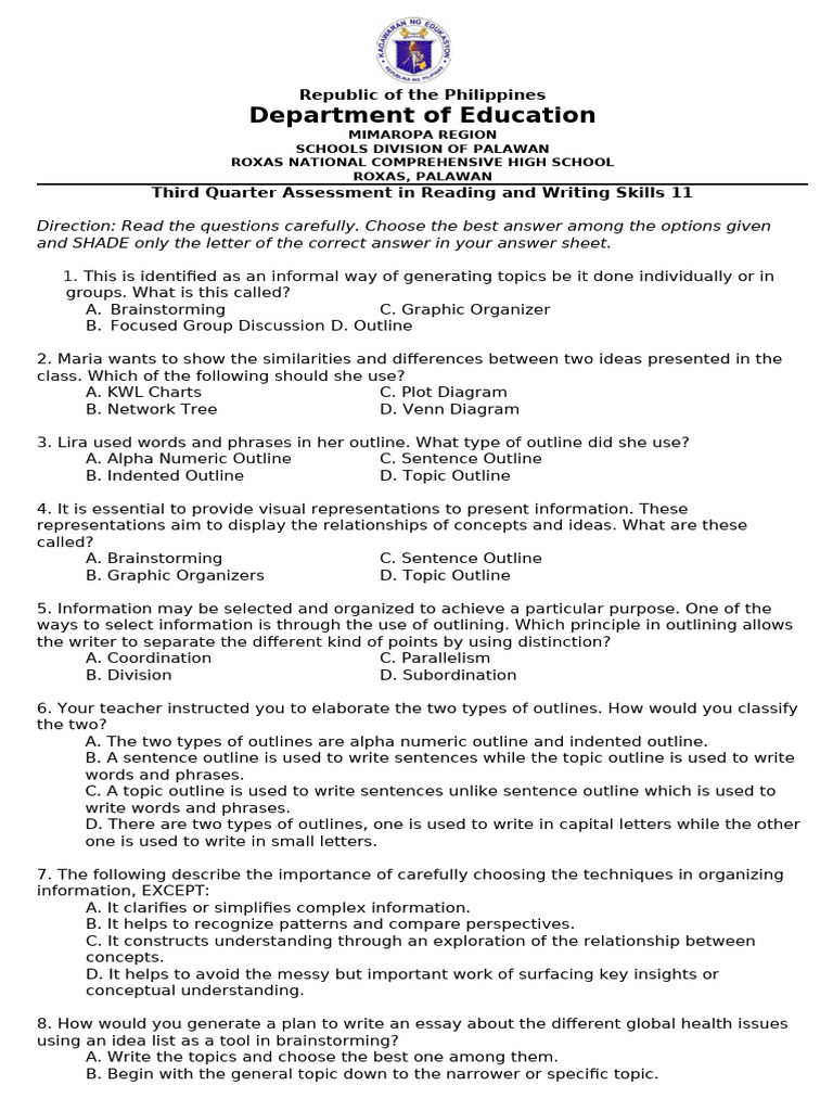 RCD-FORMAT-EXAM-11A (1) | PDF | Information | Brainstorming