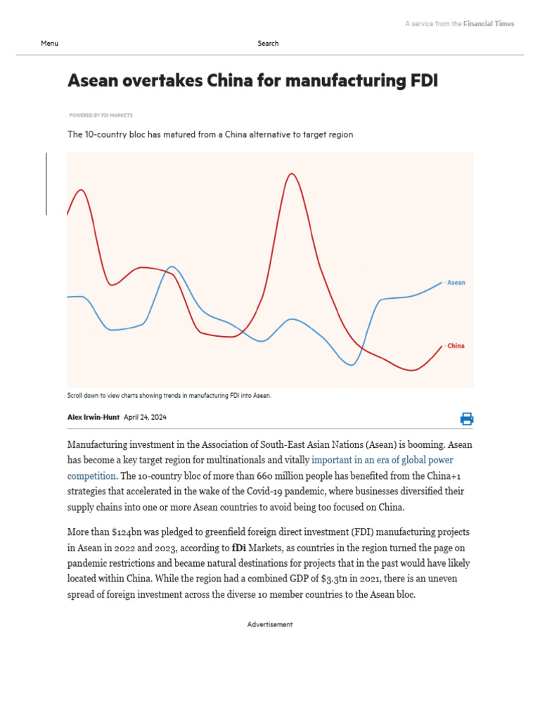 ASEAN Surpasses China in Manufacturing FDI | PDF | Foreign Direct ...