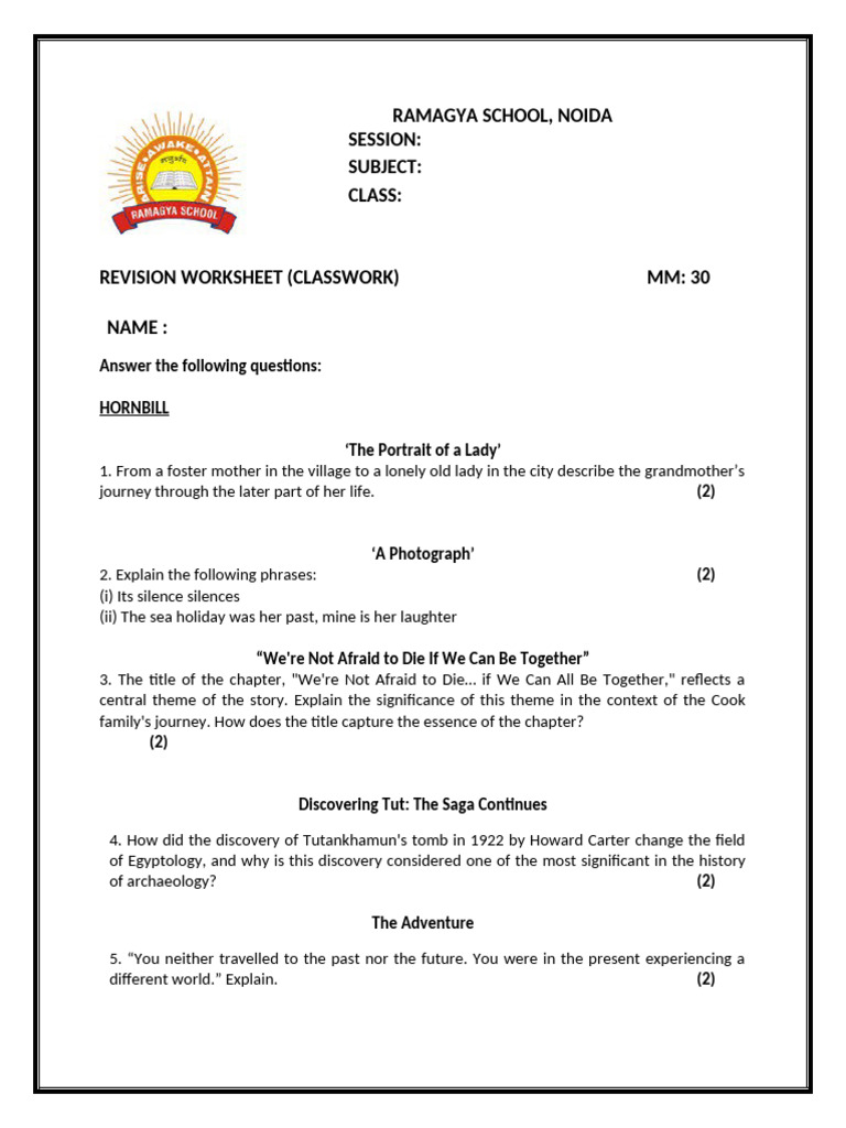 Annual Revision Worksheet - Classwork | PDF
