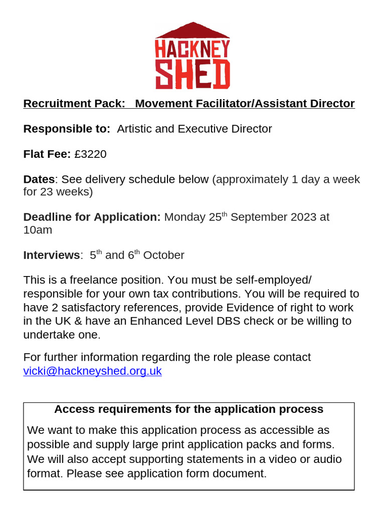 Recruitment Pack: Movement Facilitator/Assistant Director Responsible ...