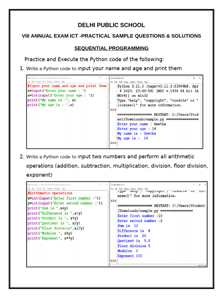 ANNUAL_EXAM_VIII_ICT_PRACTICAL_REVISION_QUESTIONS | PDF | Area | Python (Programming Language)