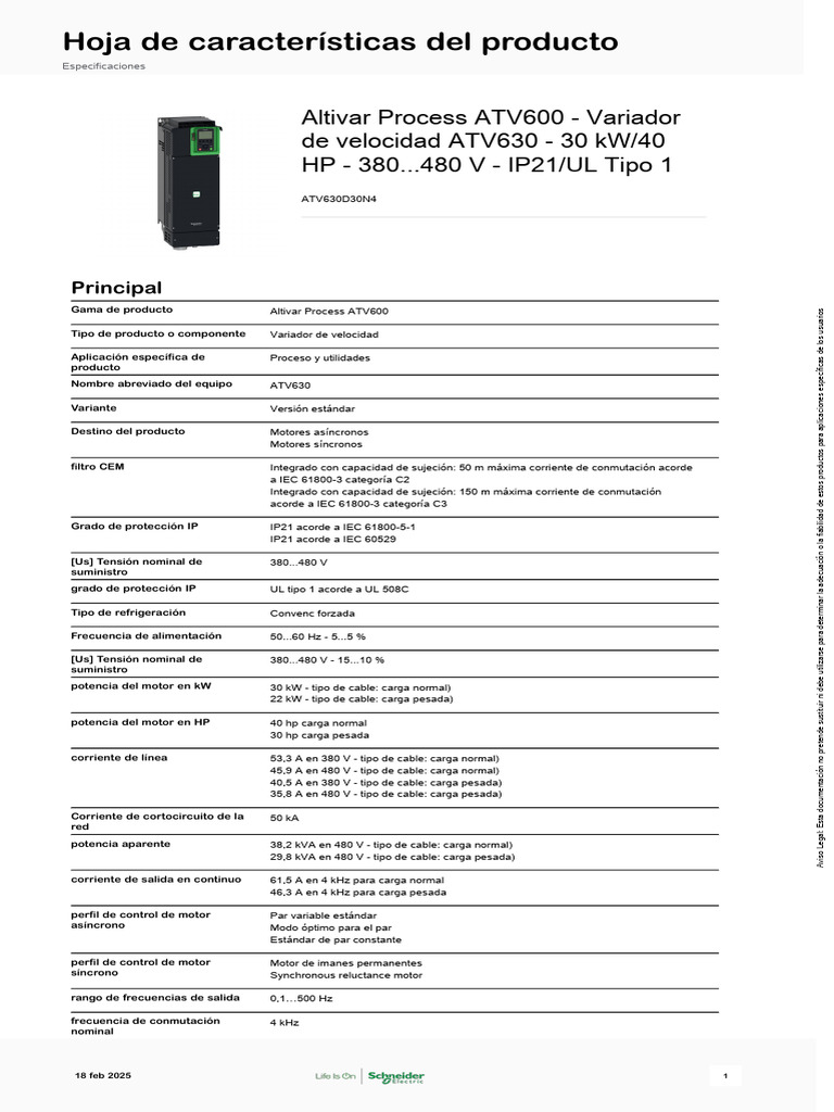 Variador de Velocidad Altivar ATV630 30 kW | PDF | Relé | Corriente ...