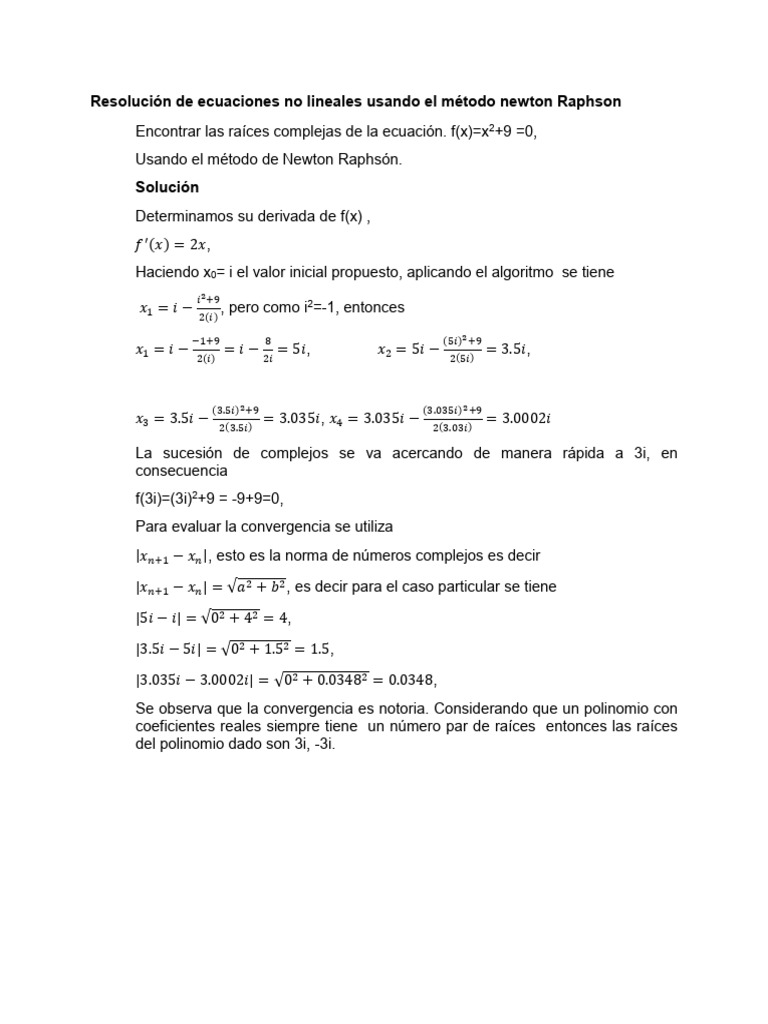 Resolución de Ecuaciones No Lineales Usando El Método Newton Raphson ...