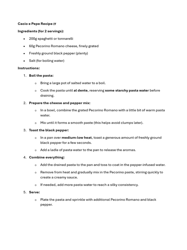 Cacio e Pepe Recipe ?? | PDF