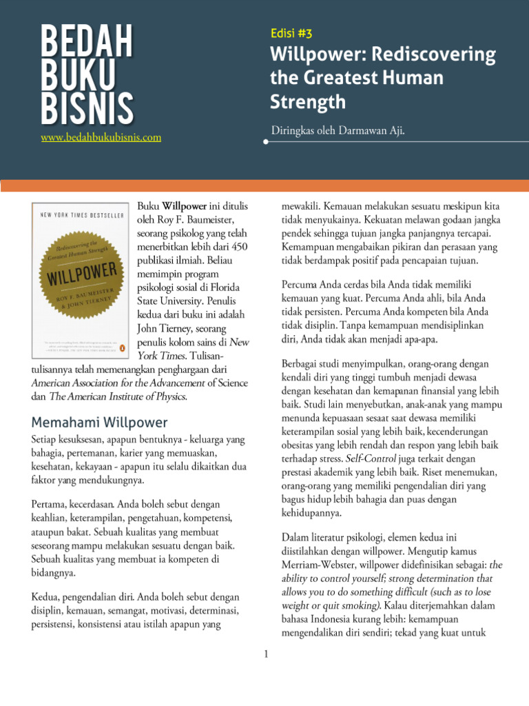 Edisi 3 Bedah Buku Bisnis Willpower Baumeister | PDF