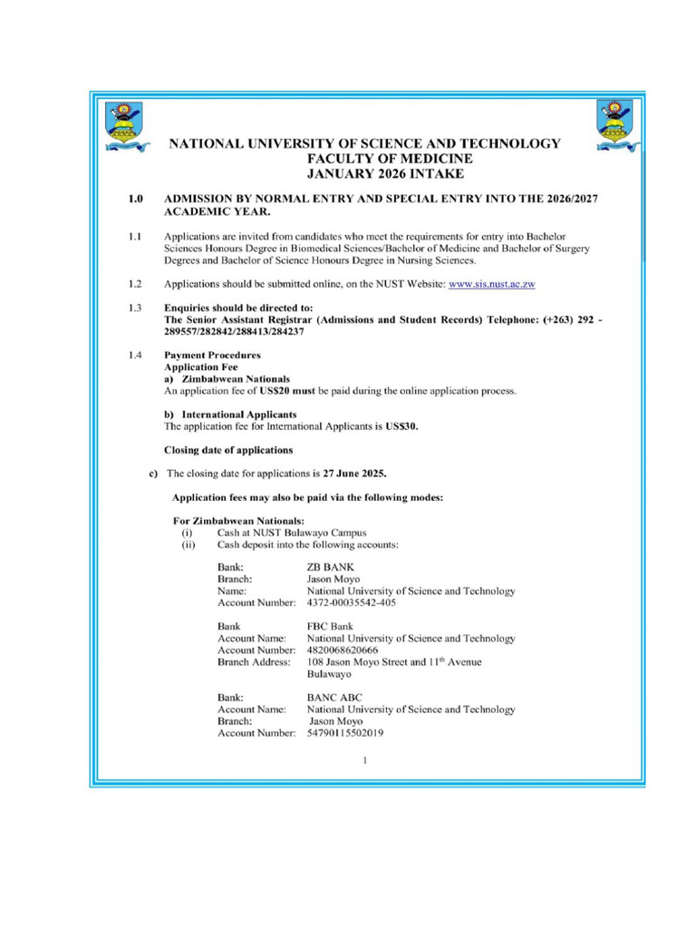 Nust Faculty of Medicine 2026 Intake | PDF
