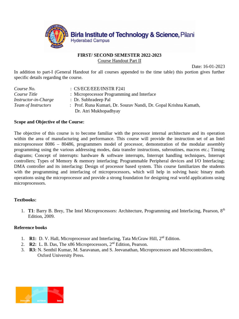 Cseceeeeinstr f241 Microproc Interfacing_handout | PDF | Central Processing Unit | Input/Output