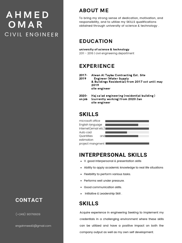 Civil Engineer Resume of Ahmed Omar | PDF