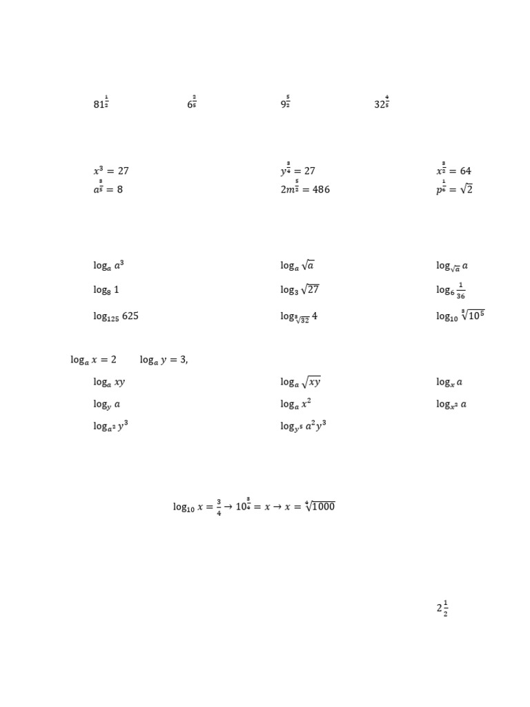 Revision - Non-Calculator - Logarithms | PDF