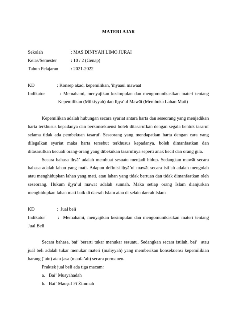 MATERI AJAR SEMESTER 2 2021-2022 | PDF