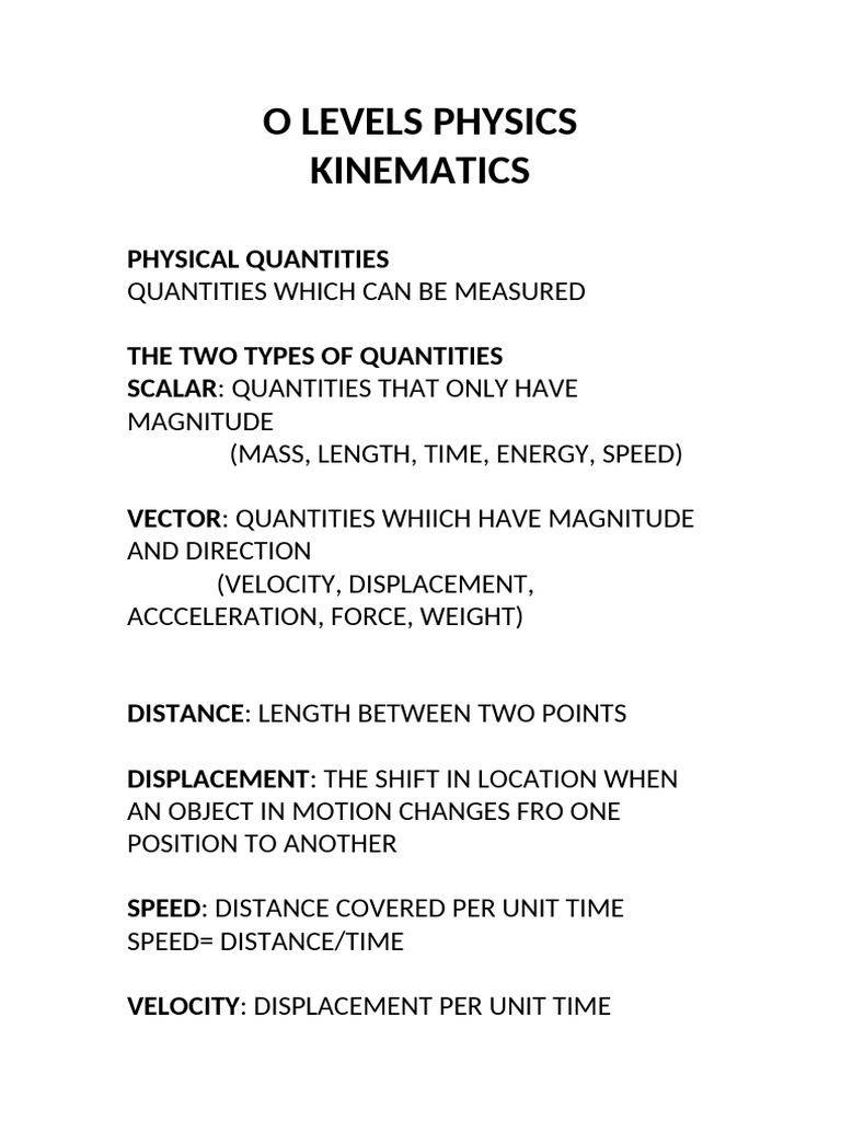 O Level Physics: Kinematics Basics | PDF