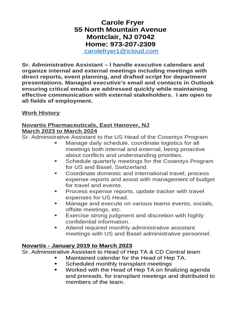 Carole Fryer Resume March 2024xx | PDF | Novartis
