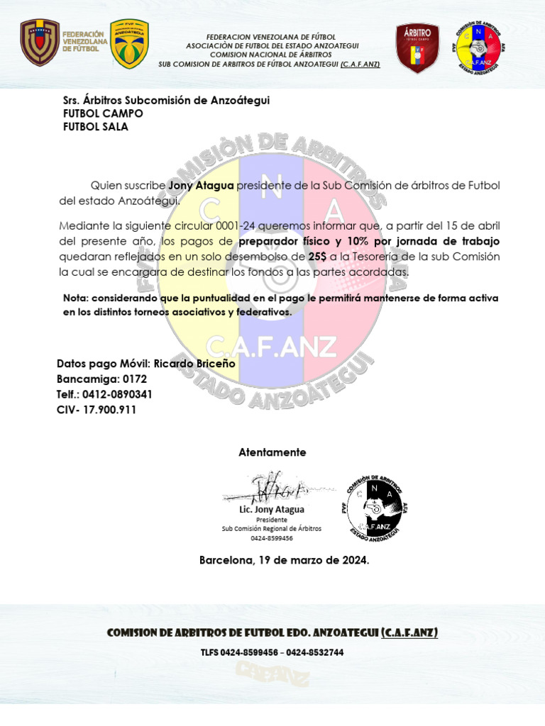 Circular 0001-24 Cafanz | PDF