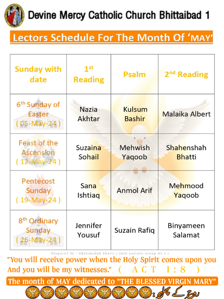 Lectors Schedule For May 2024 BA-I | PDF