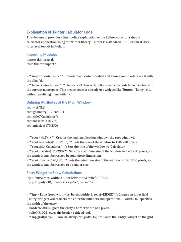 Tkinter Calculator Explanation | PDF | Button (Computing) | Window (Computing)