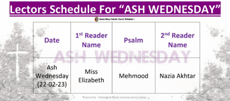 ASH Wednesday 2023 Lectors Schedule | PDF