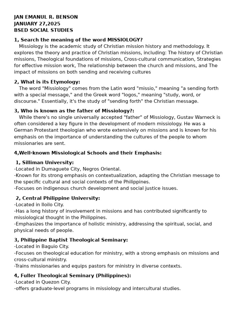 Understanding Missiology and Its Schools | PDF
