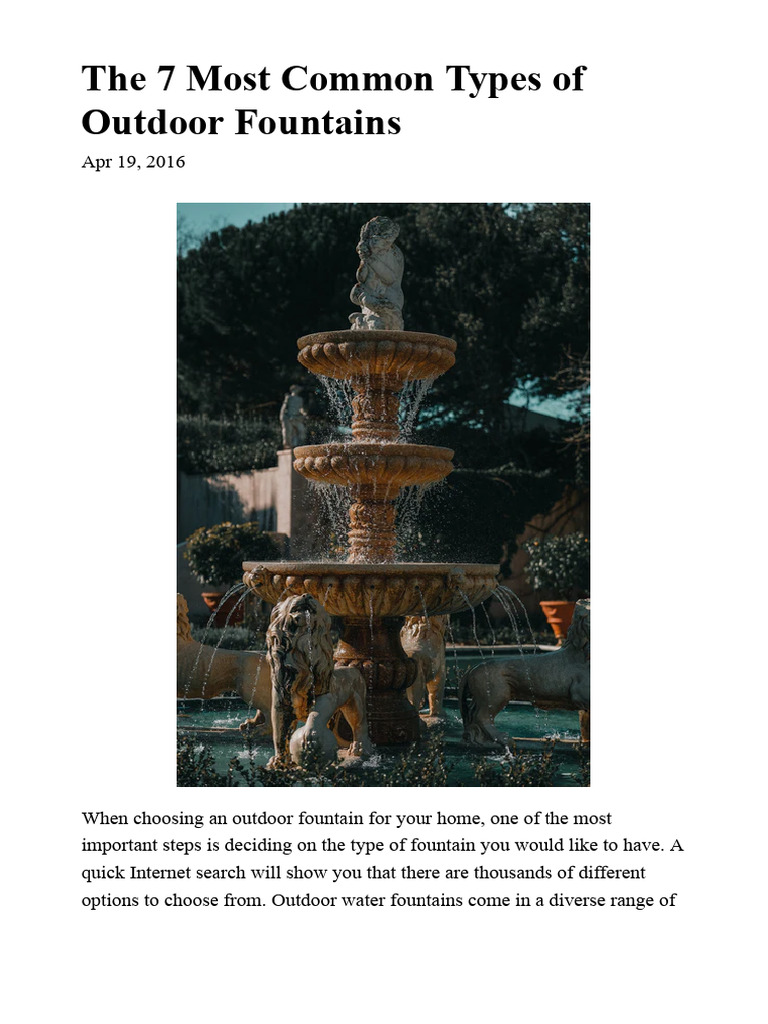 The 7 Most Common Types of Outdoor Fountains | PDF | Fountain | Gardens