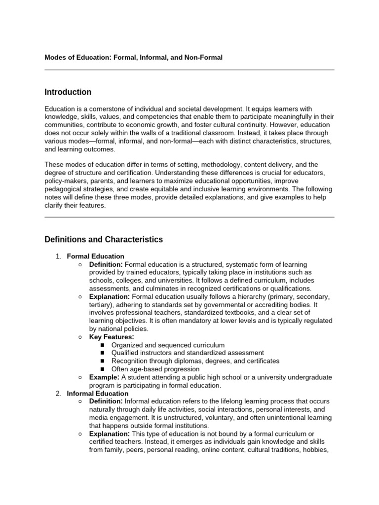 Understanding Education Modes | PDF | Educational Assessment | Learning