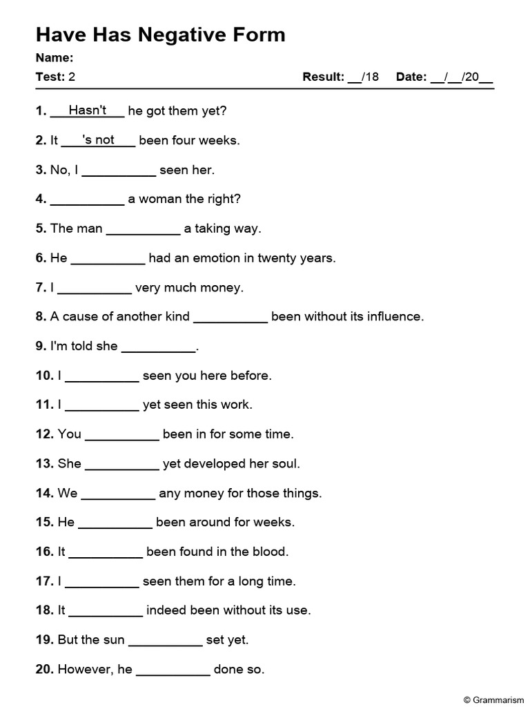 Grammarism Have Has Negative Test 2 1987584 | PDF