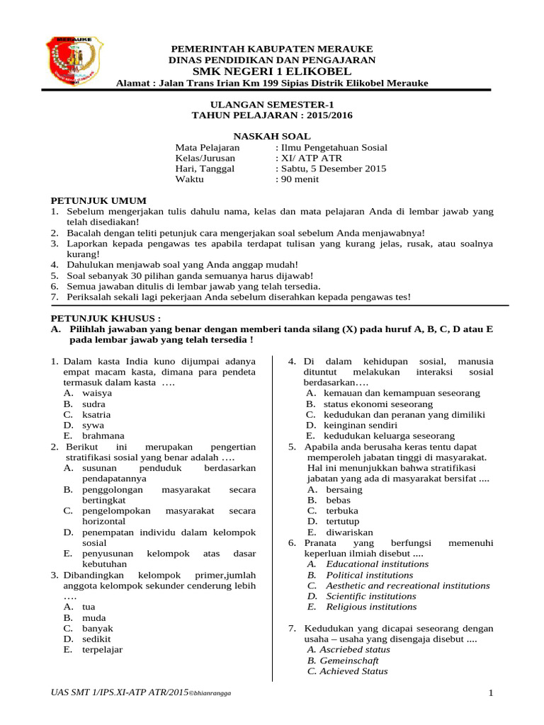 Ulangan Akhir Xi Semester 1 Rev | PDF