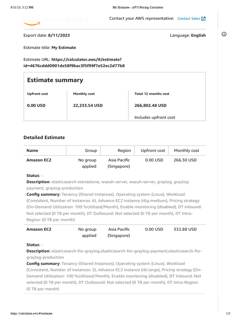 G Technologies - My Estimate - AWS Pricing Calculator | PDF | Computing ...