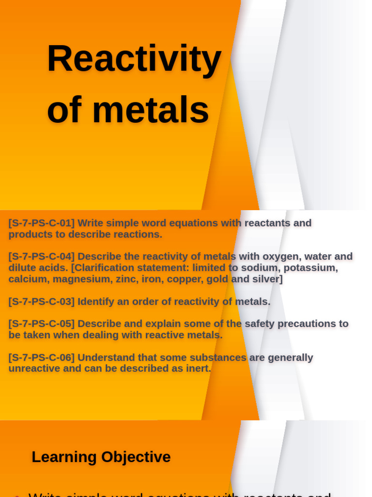 Reactivity of Metals Grade VII | PDF | Reactivity (Chemistry) | Sodium