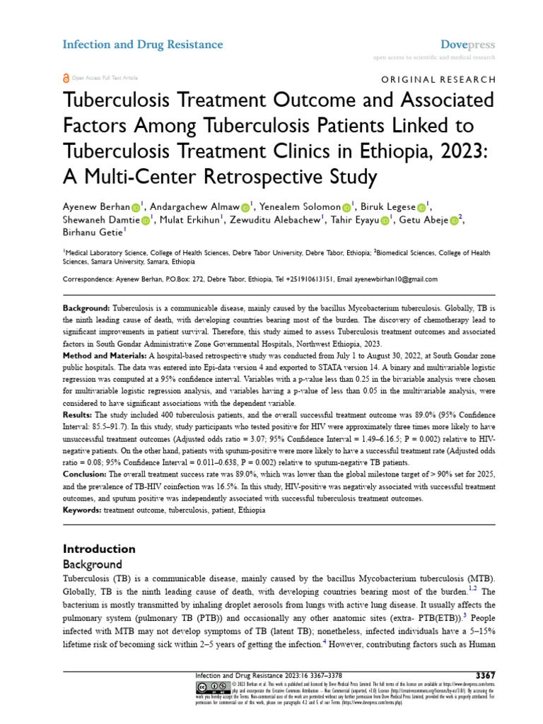 IDR 413272 Tuberculosis Treatment Outcome and Associated Factors Among ...