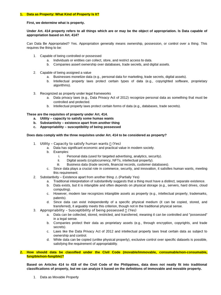 Data as Property: Legal Classification Insights | PDF | Property ...