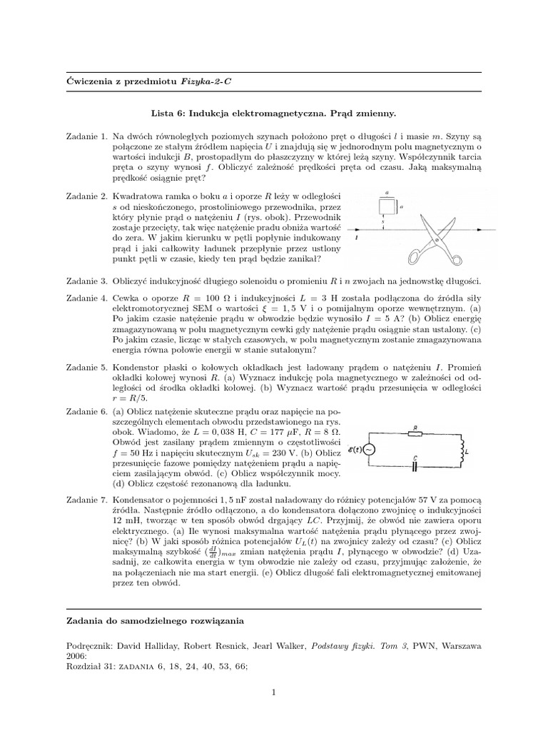Lista 6 Fizyka Indukcja Elektromagnetyczna | PDF