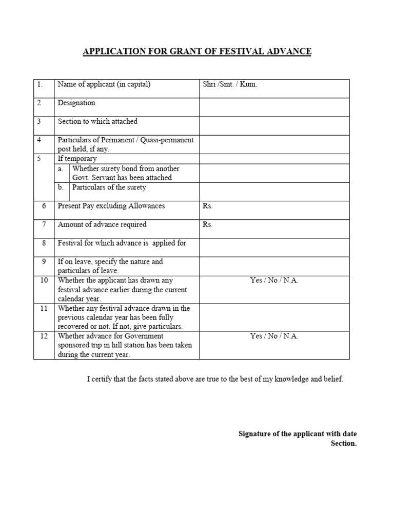 Festival Advance Application Form | PDF