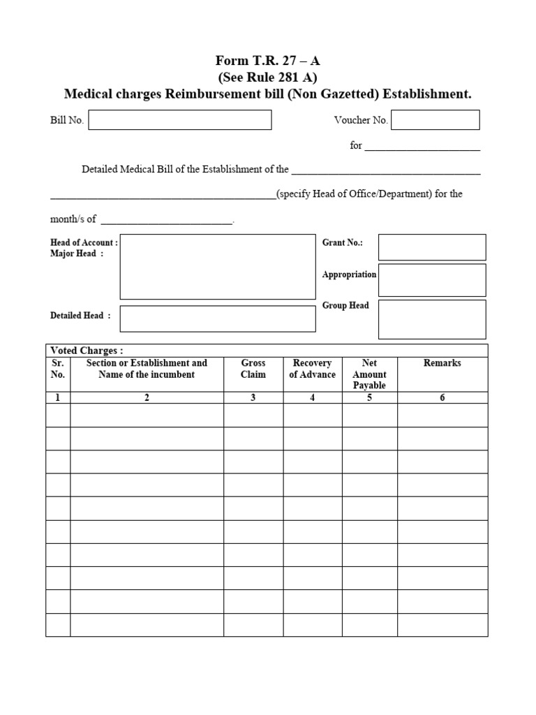 Medical Charges Reimbursement Bill (Non Gazetted) Establishment | PDF ...