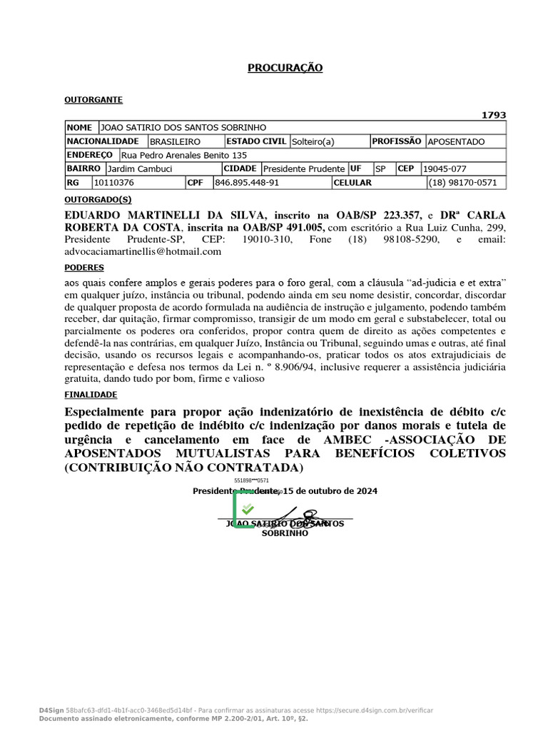 Procuração e Pedido de Cancelamento AMBEC | PDF | Justiça | Crime e ...